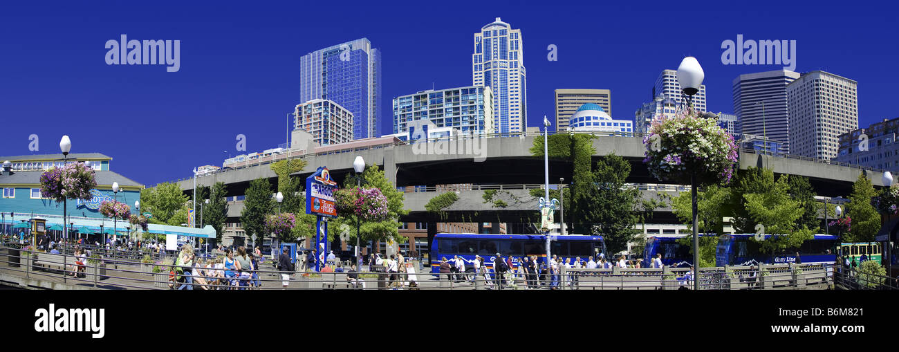 Seattle Washington pier and downtown skyline panaramic Stock Photo - Alamy