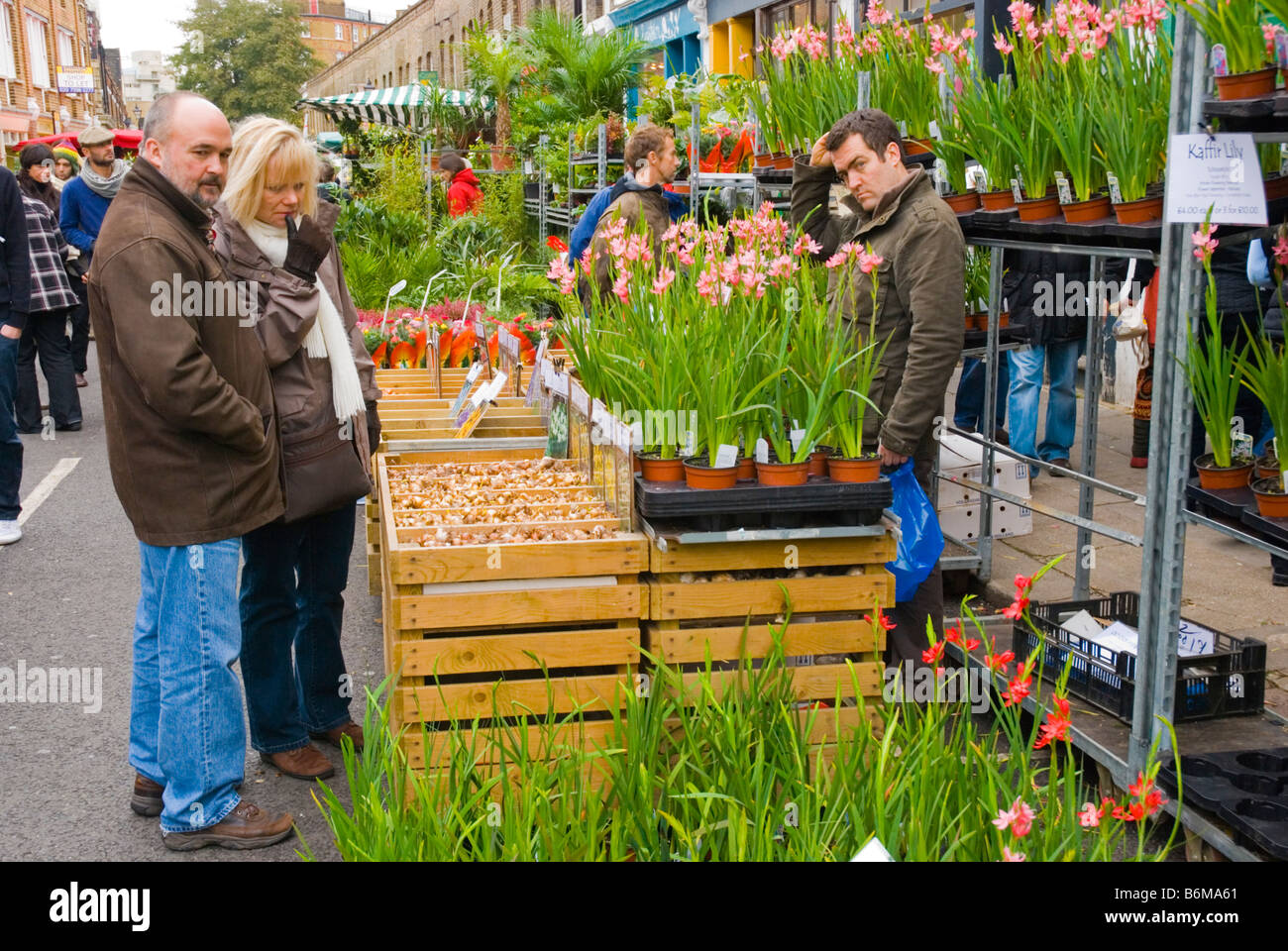 Columbia Road flower market during the Sunday market day in East London ...