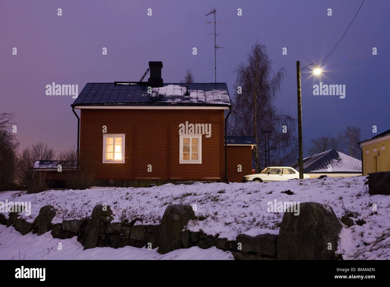 small house at night Finland Europe Stock Photo - Alamy