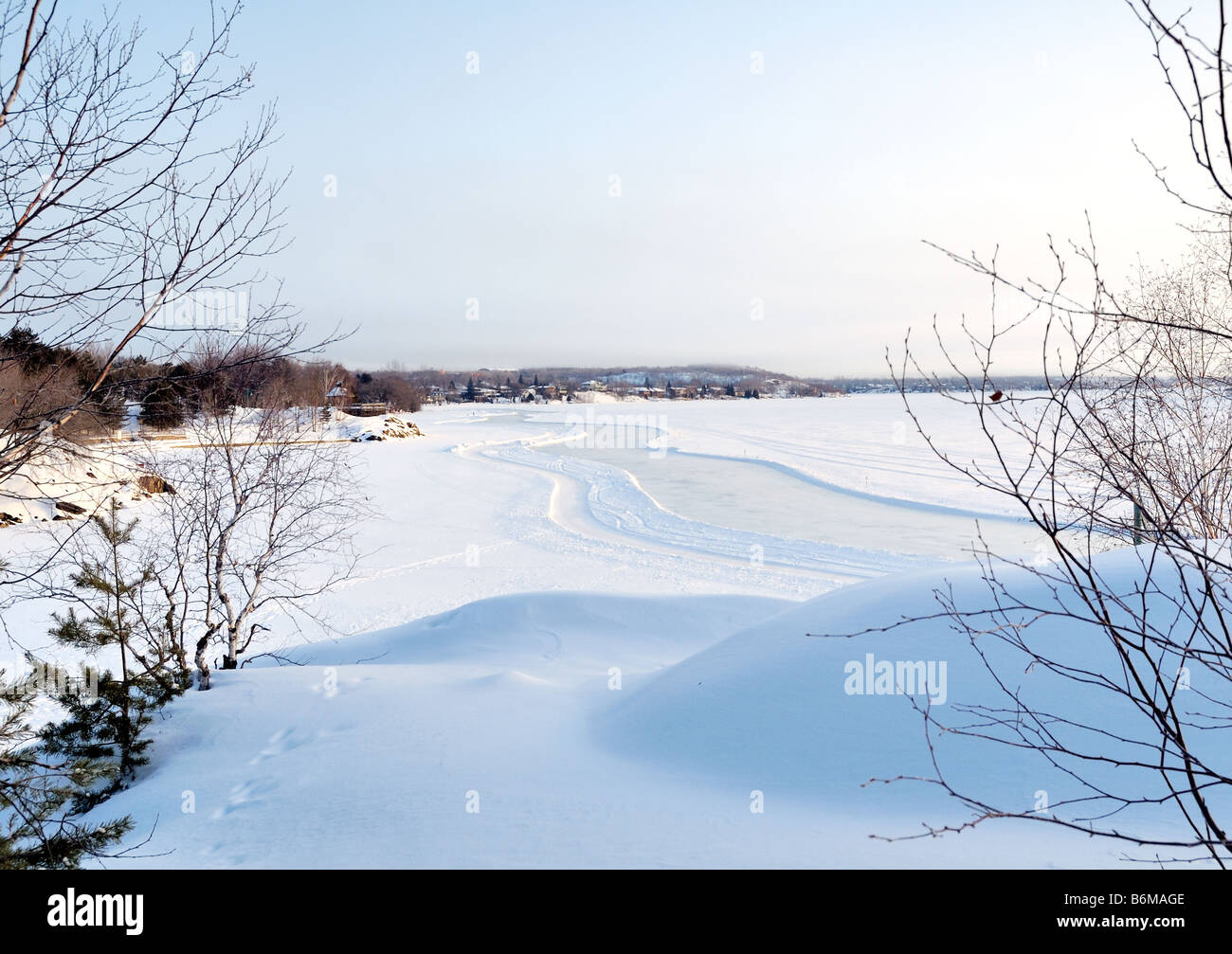 a beautiful skating path on Lake Ramsey,, Sudbury Ontario Stock Photo ...