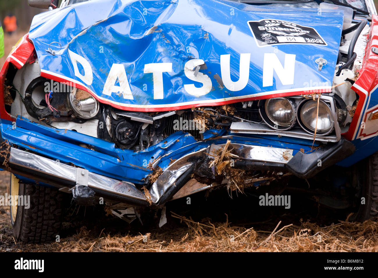 The crumpled front end of Adrian Patten and Danny Morgan's Datsun ...