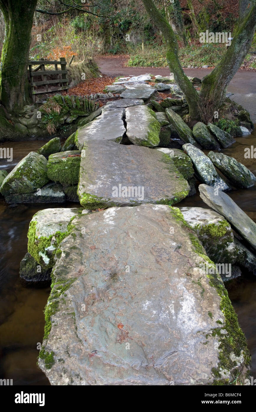 Tarr Steps ancient bridge across the River Barle Exmoor National Park ...