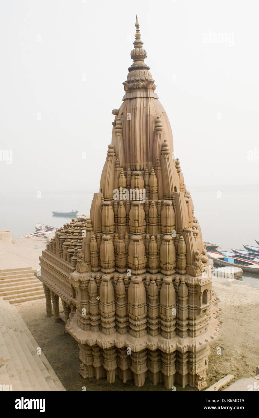 High angle view of a temple, Scindia Ghat, Ganges River, Varanasi ...