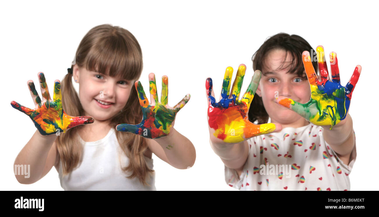 Day Care Preschool Children Painting With Their Hands Only Hands Are in ...