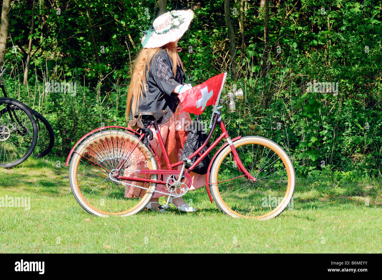 Veteran cycles at Buckler s Hard Beaulieu Hants lady in period costume ...