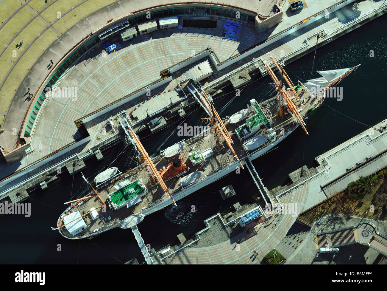Aerial view of the Nippon Maru ship at Minato Mirai 21, Yokohama JP ...