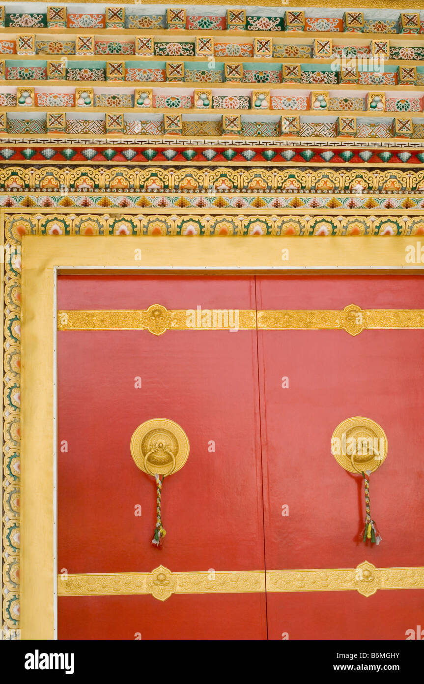 Closed door of a monastery, Tibetan Monasteries, Bodhgaya, Gaya, Bihar ...