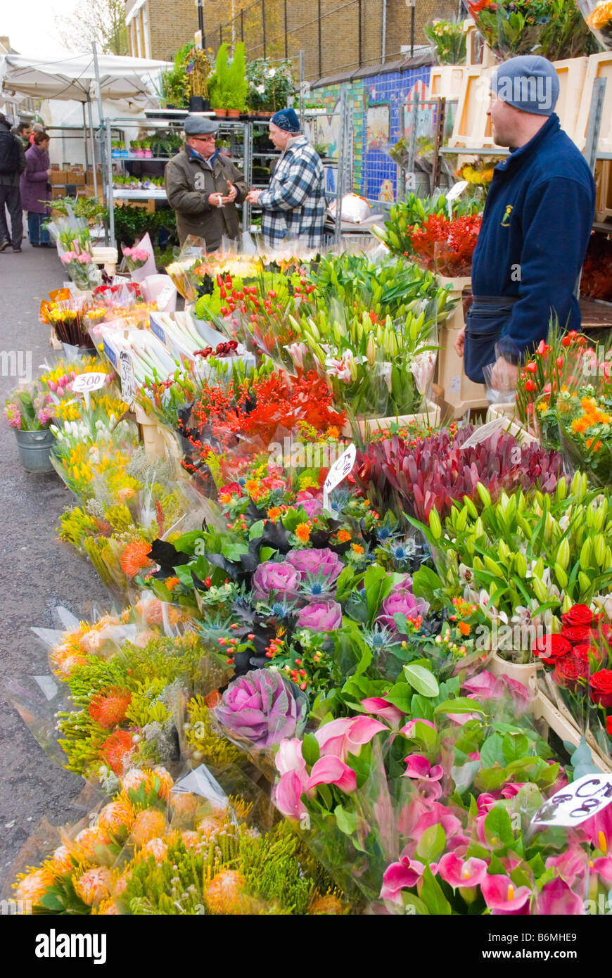 Columbia Road flower market during the Sunday market day in East London ...