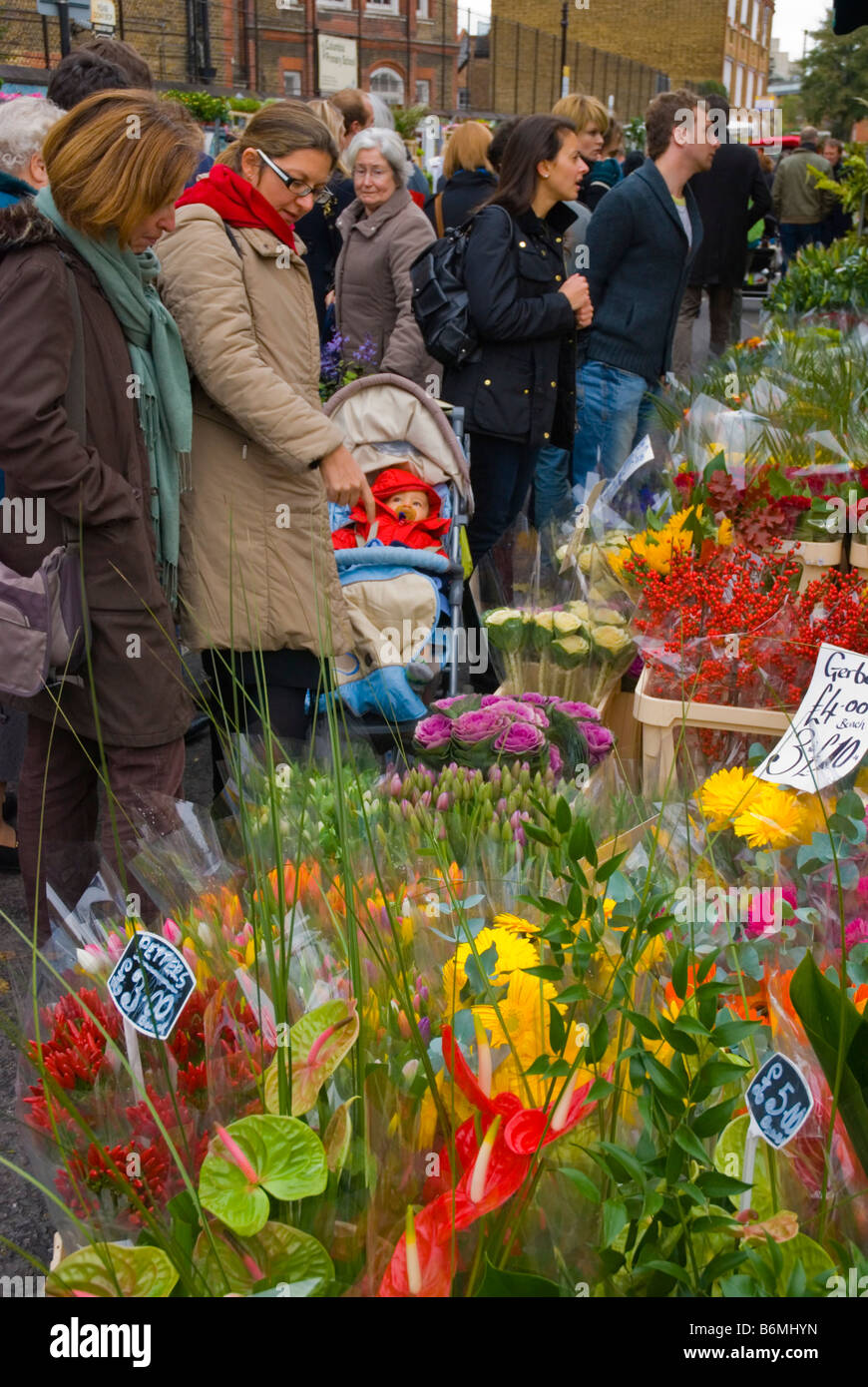 Columbia Road flower market during the Sunday market day in East London ...