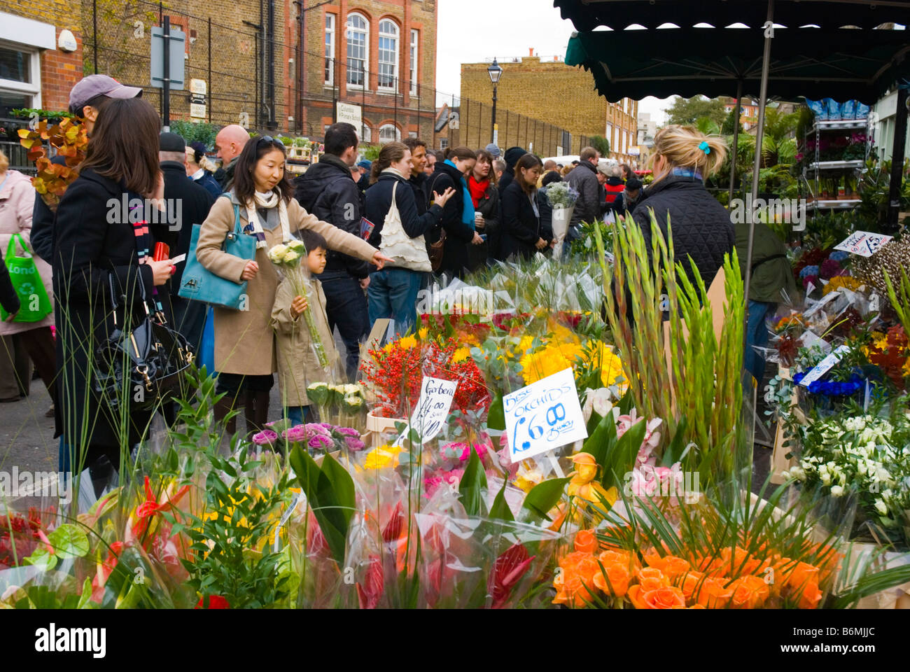 Columbia Road flower market during the Sunday market day in East London ...