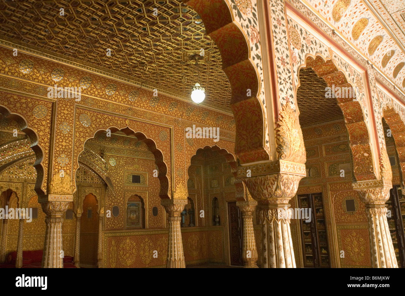 Colonnade in a fort, Anup Mahal, Junagarh Fort, Bikaner, Rajasthan ...