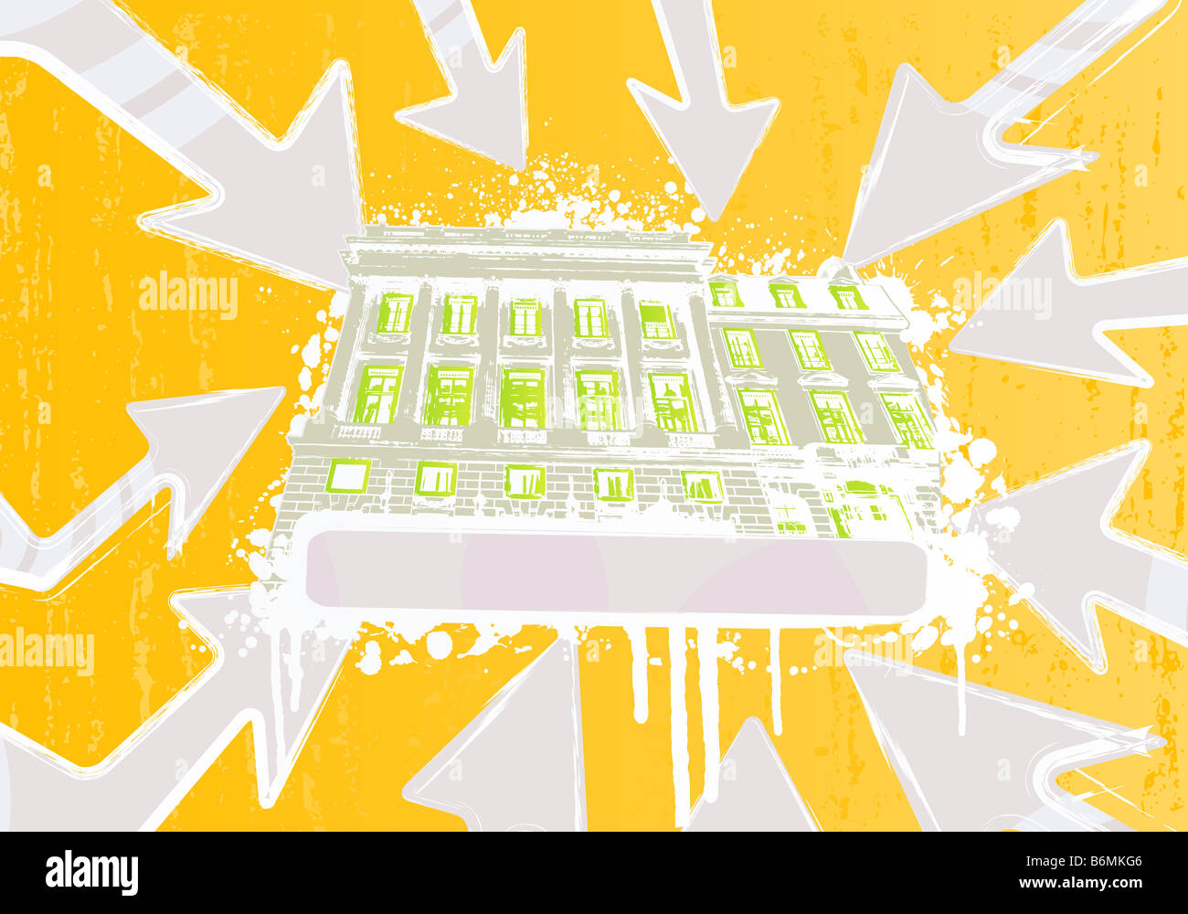 Vector illustration of a grungy bright colored historic building trace ...