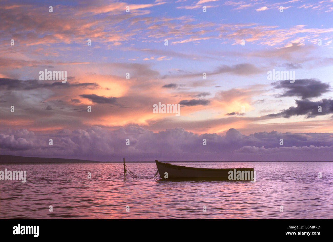 Small Rowboat, Hawaiian Sunset Stock Photo - Alamy