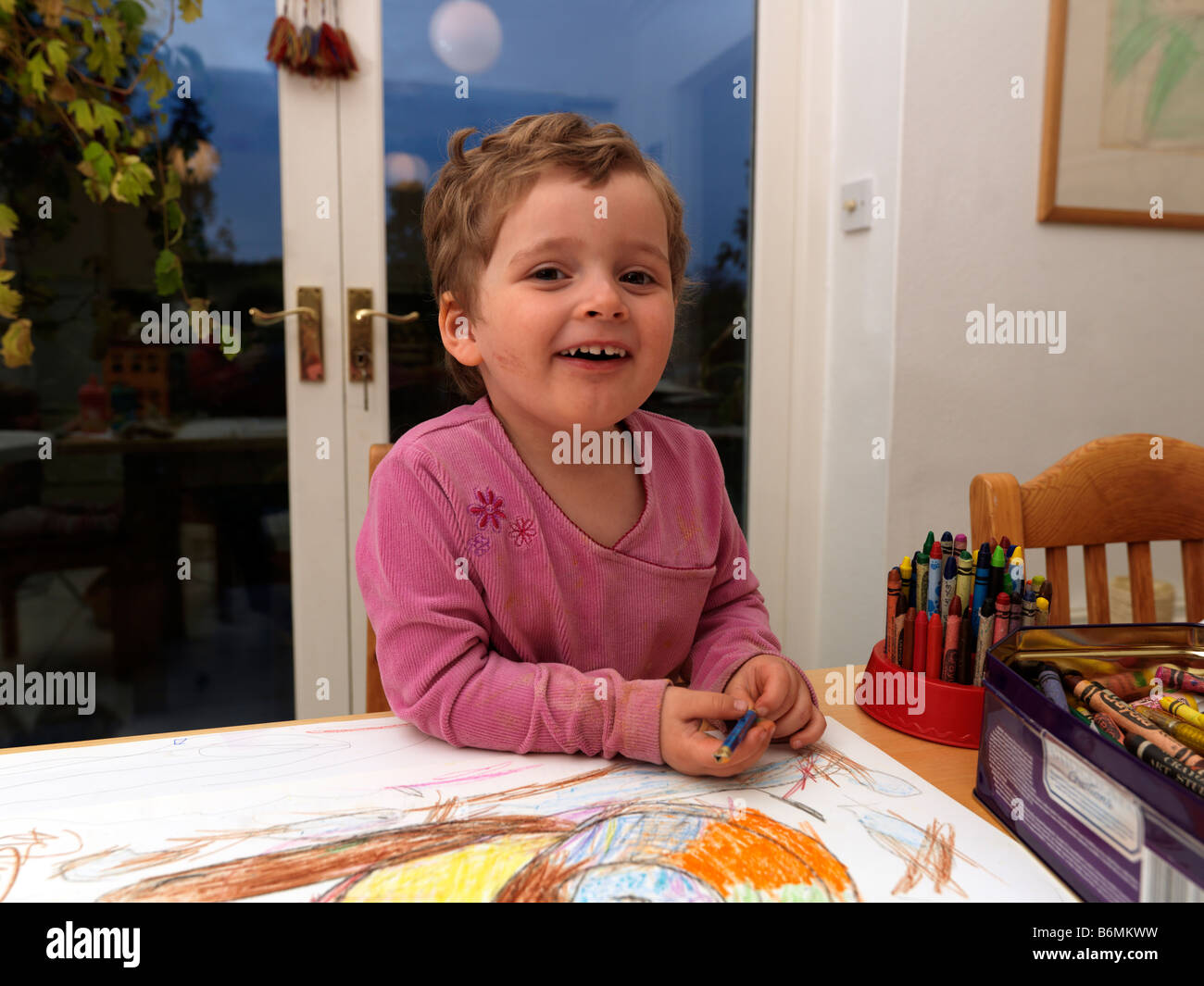 Three Year Old Child with Drawing Stock Photo - Alamy