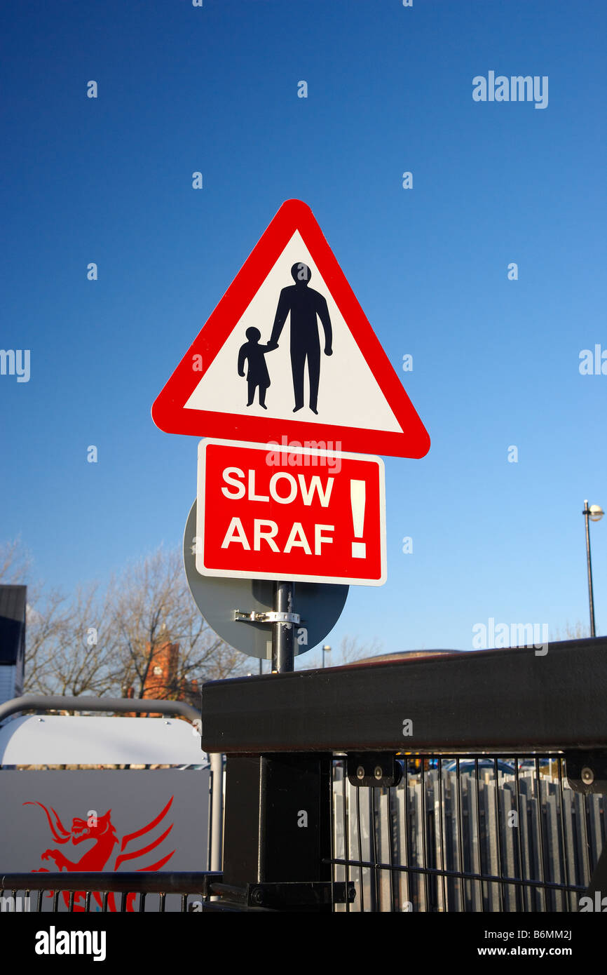 Bilingual Welsh Sign, Cardiff Bay, Cardiff, Wales, UK Stock Photo - Alamy