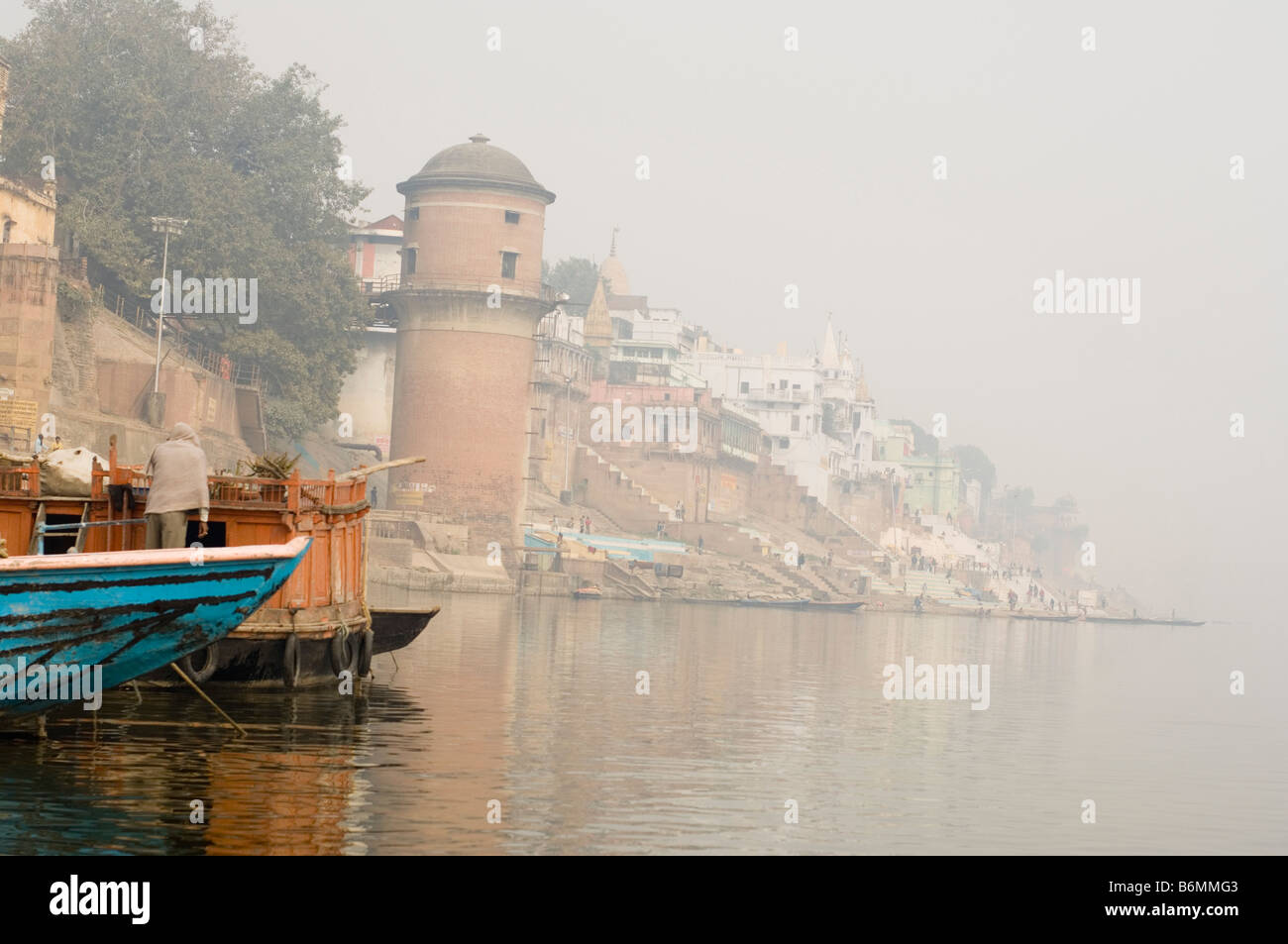 Buildings at the riverbank, Ganges River, Varanasi, Uttar Pradesh ...