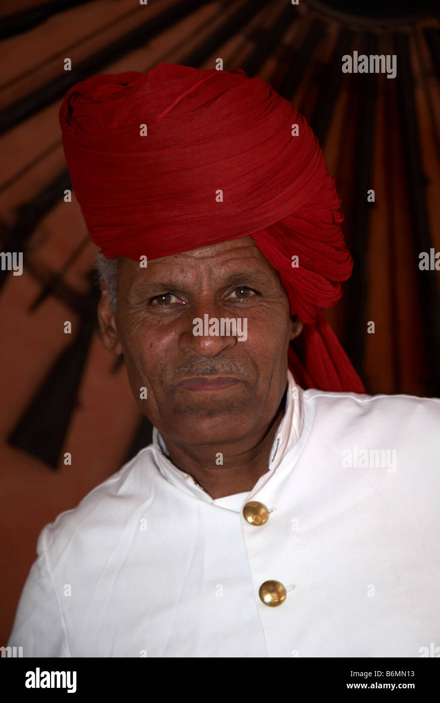 Indian guard with red turban at city palace jaipur hi-res stock ...