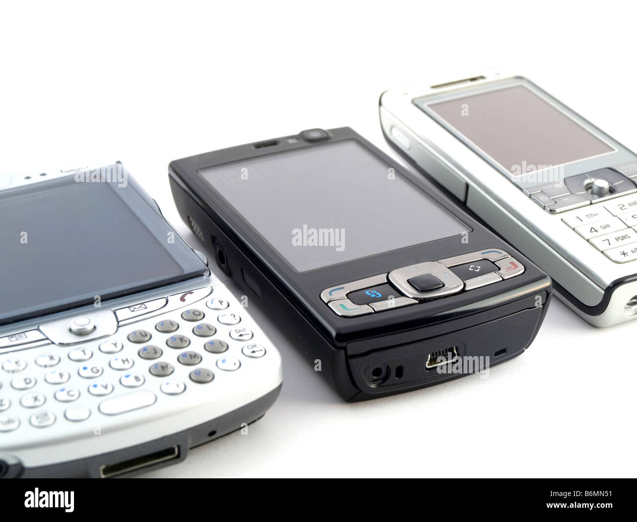 Several Modern Mobile Phones on White Background Stock Photo - Alamy
