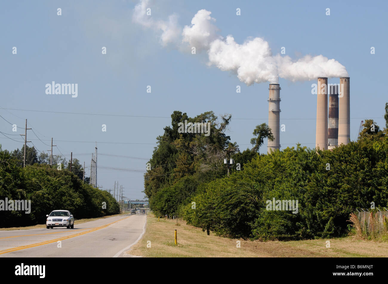 Smoke stacks Tampa Power energy production plant Florida USA Stock ...