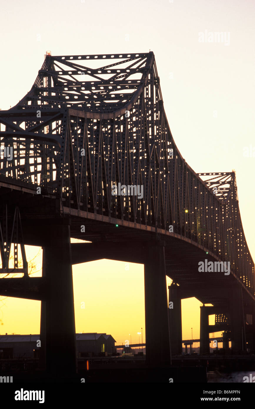 Interstate 10 bridge over Mississippi River at sunset Stock Photo - Alamy