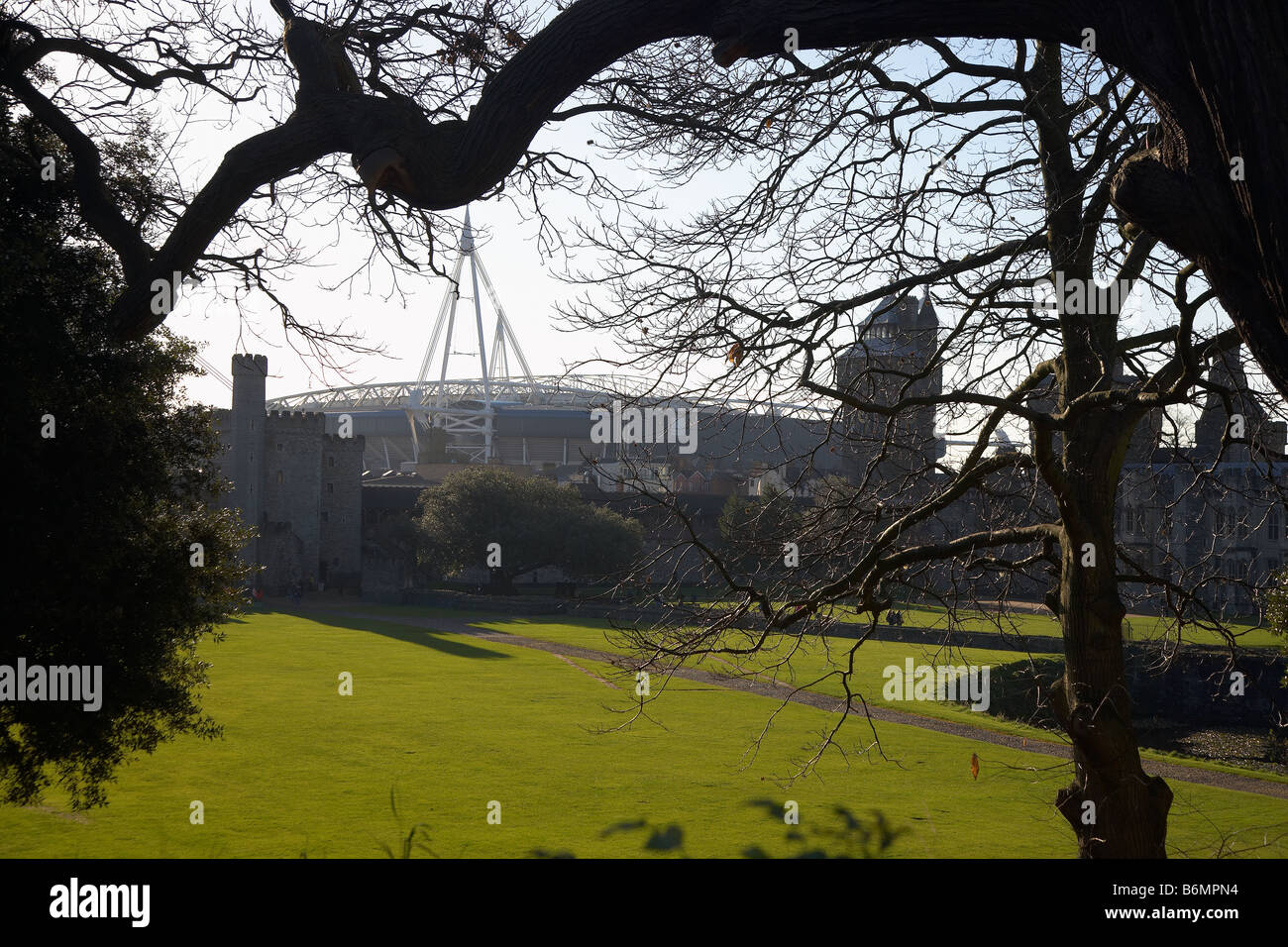 Inside Cardiff Castle Looking over to the Millennium Stadium, Cardiff ...