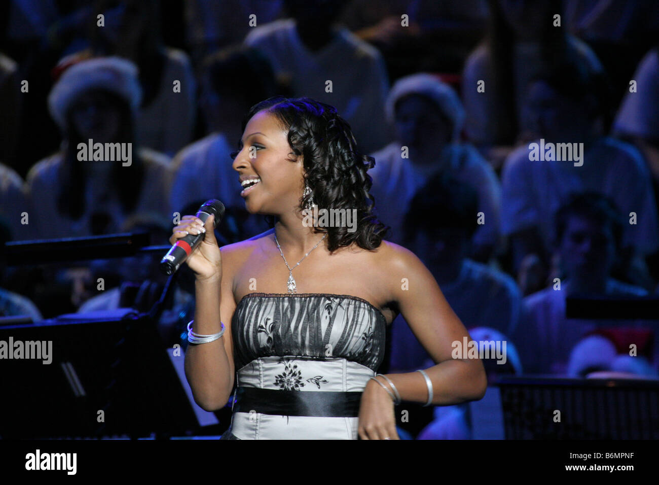 Alexandra Burke pop singer X Factor 2008 winner. Singing during Young ...