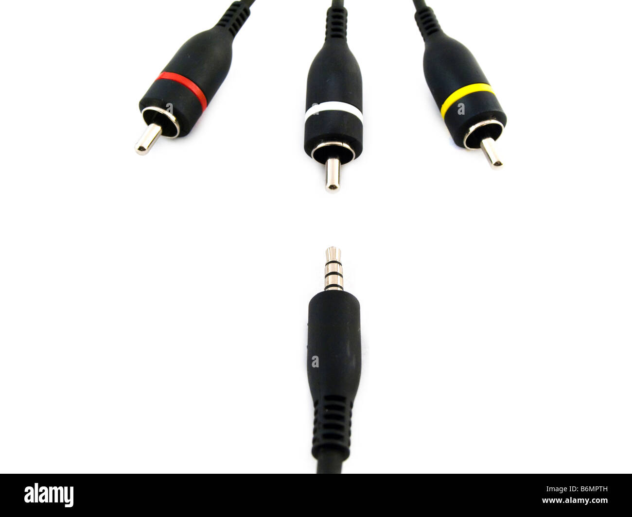 Red Yellow and White Audio Visual Leads on White Background Stock Photo ...