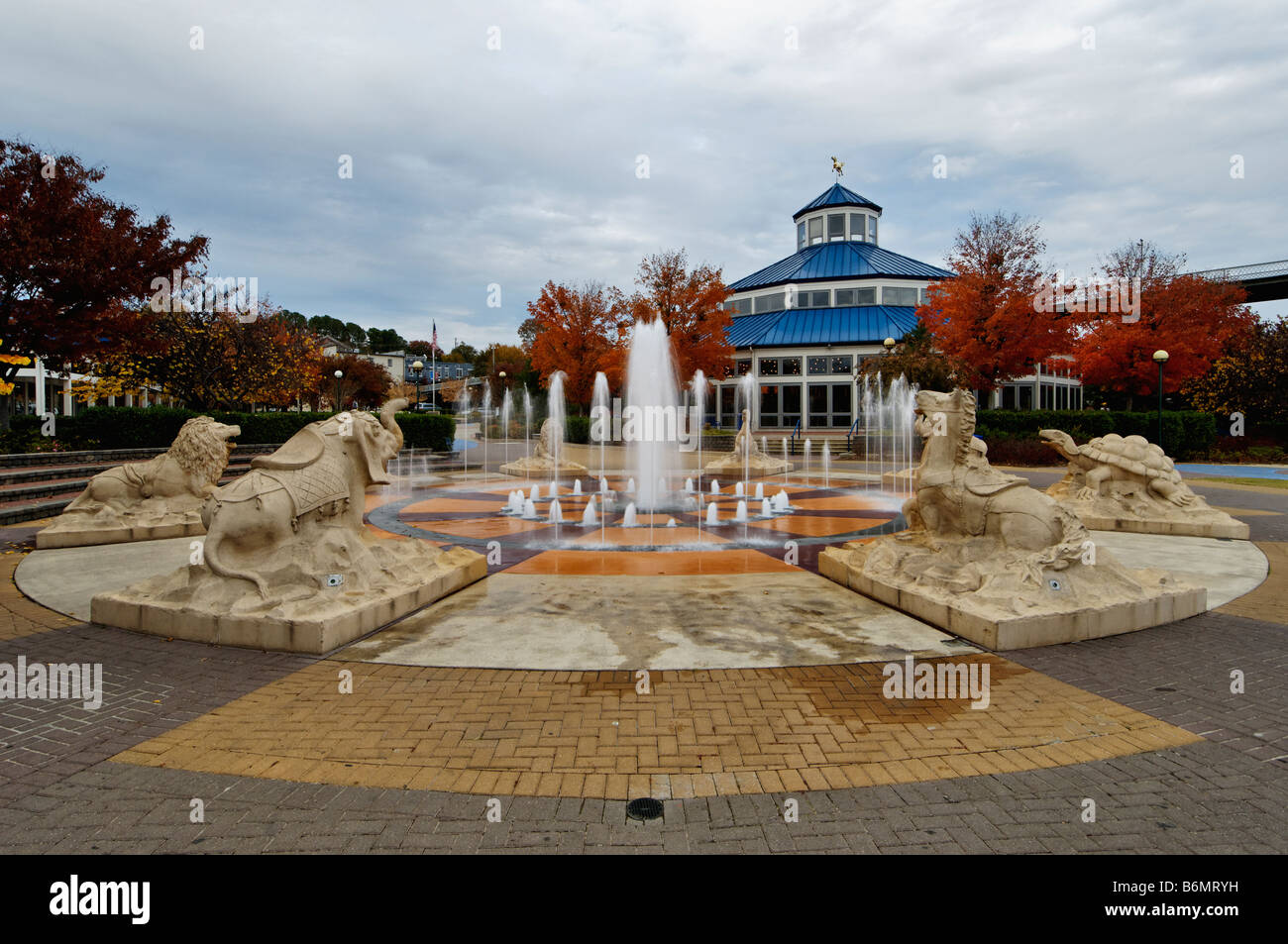 Interactive Fountain and Pavilion Housing Old Carousel in Coolidge Park ...