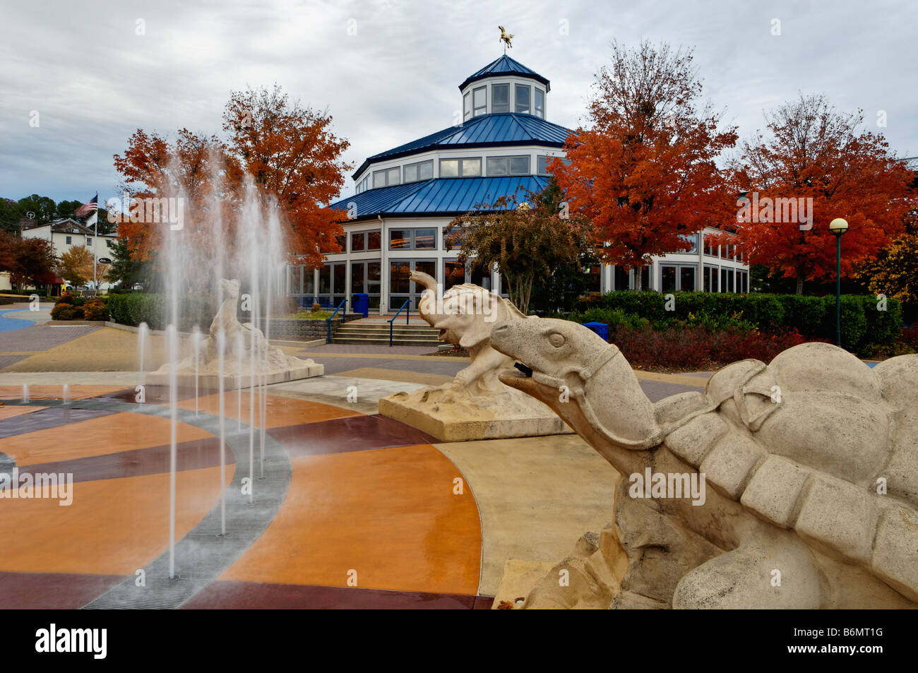 Interactive Fountain and Pavilion Housing Old Carousel in Coolidge Park ...