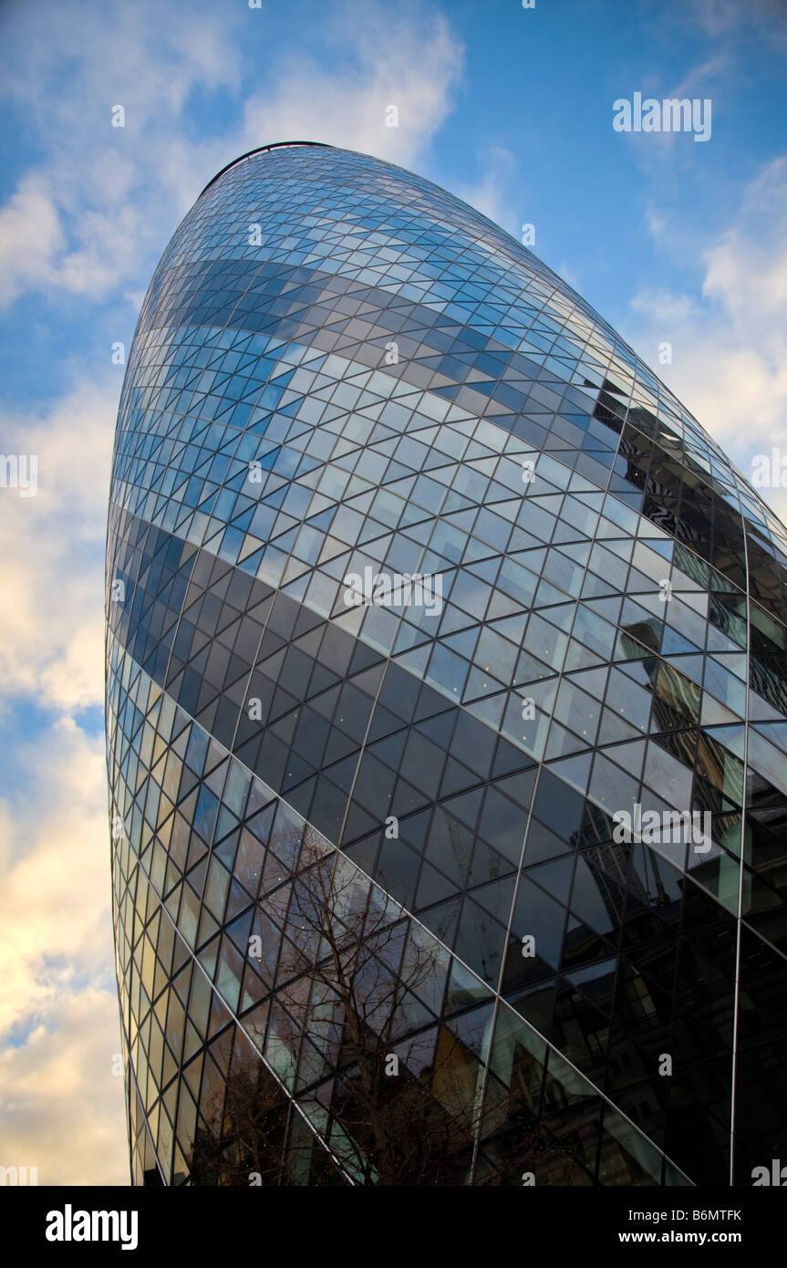 Looking up at St Mary's Axe, also known as the Gherkin, London, England ...