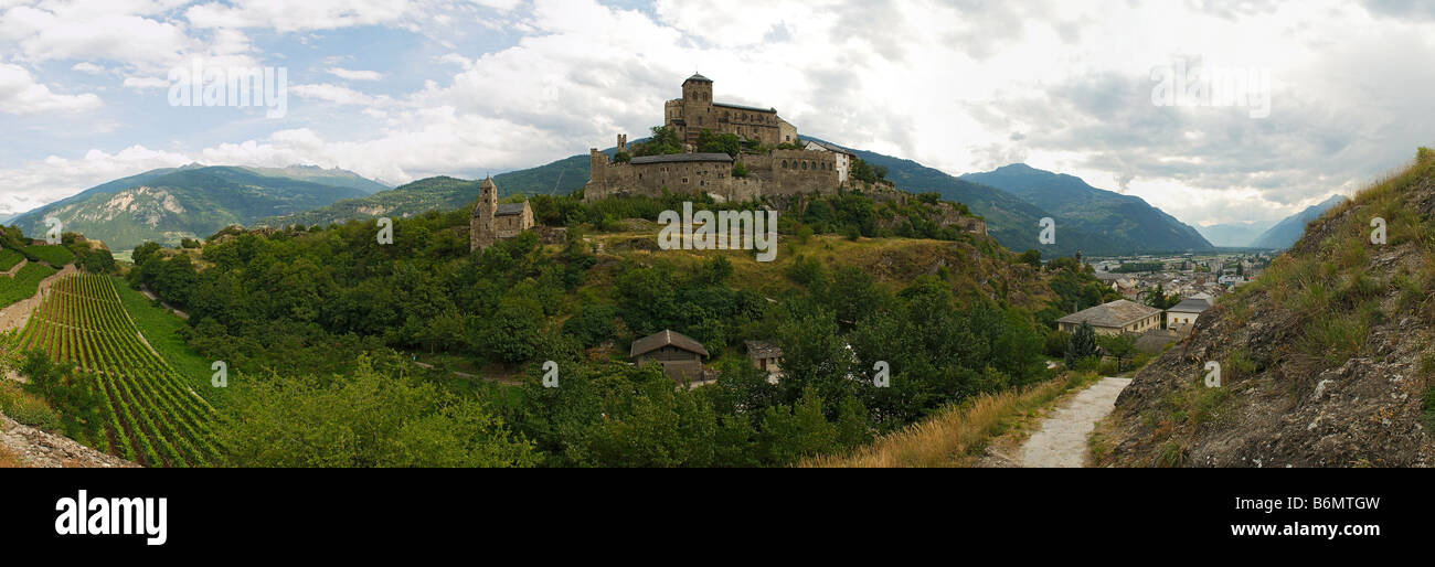 Panorama of the Château de Tourbillon in Sion Stock Photo - Alamy