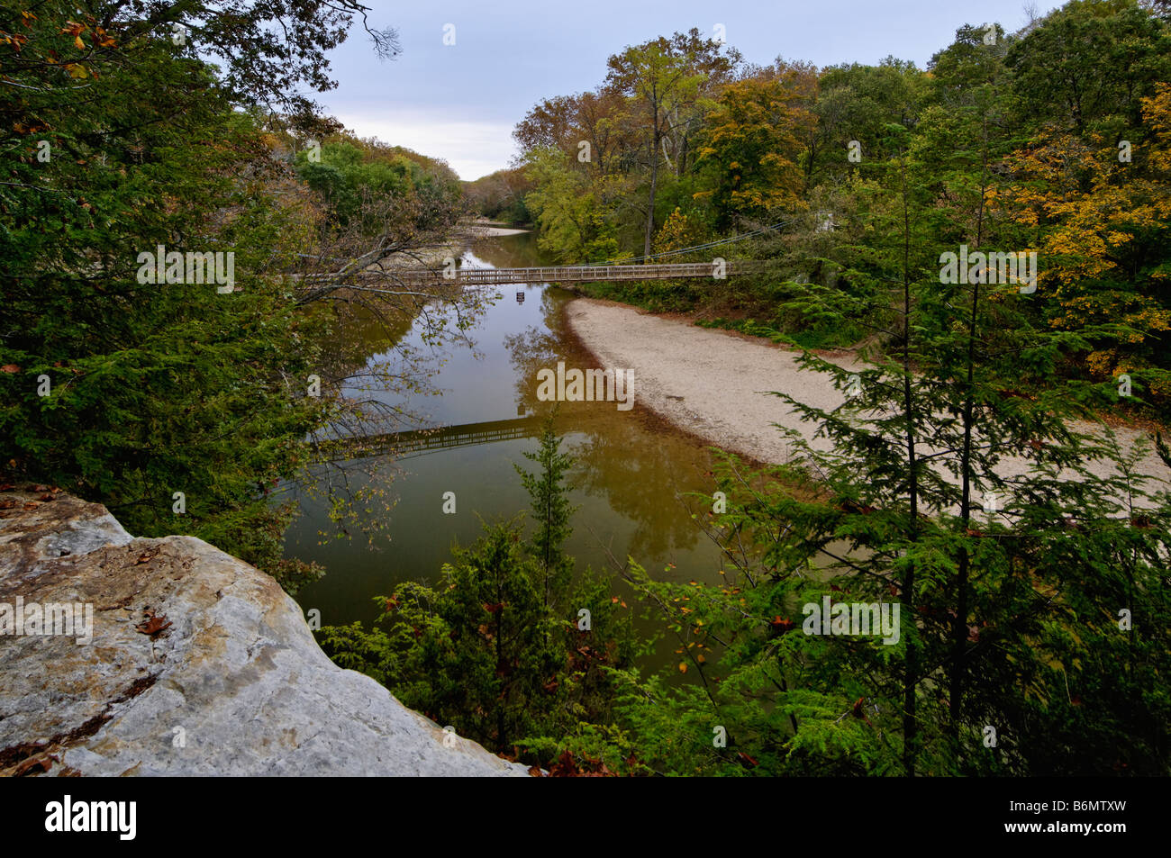 View of Swinging Bridge Crossing Sugar Creek in Turkey Run State Park ...