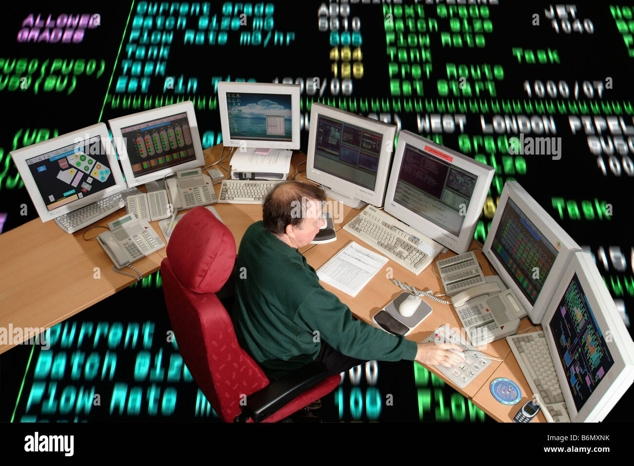 Concept image of operator in oil pipeline control centre Stock Photo ...
