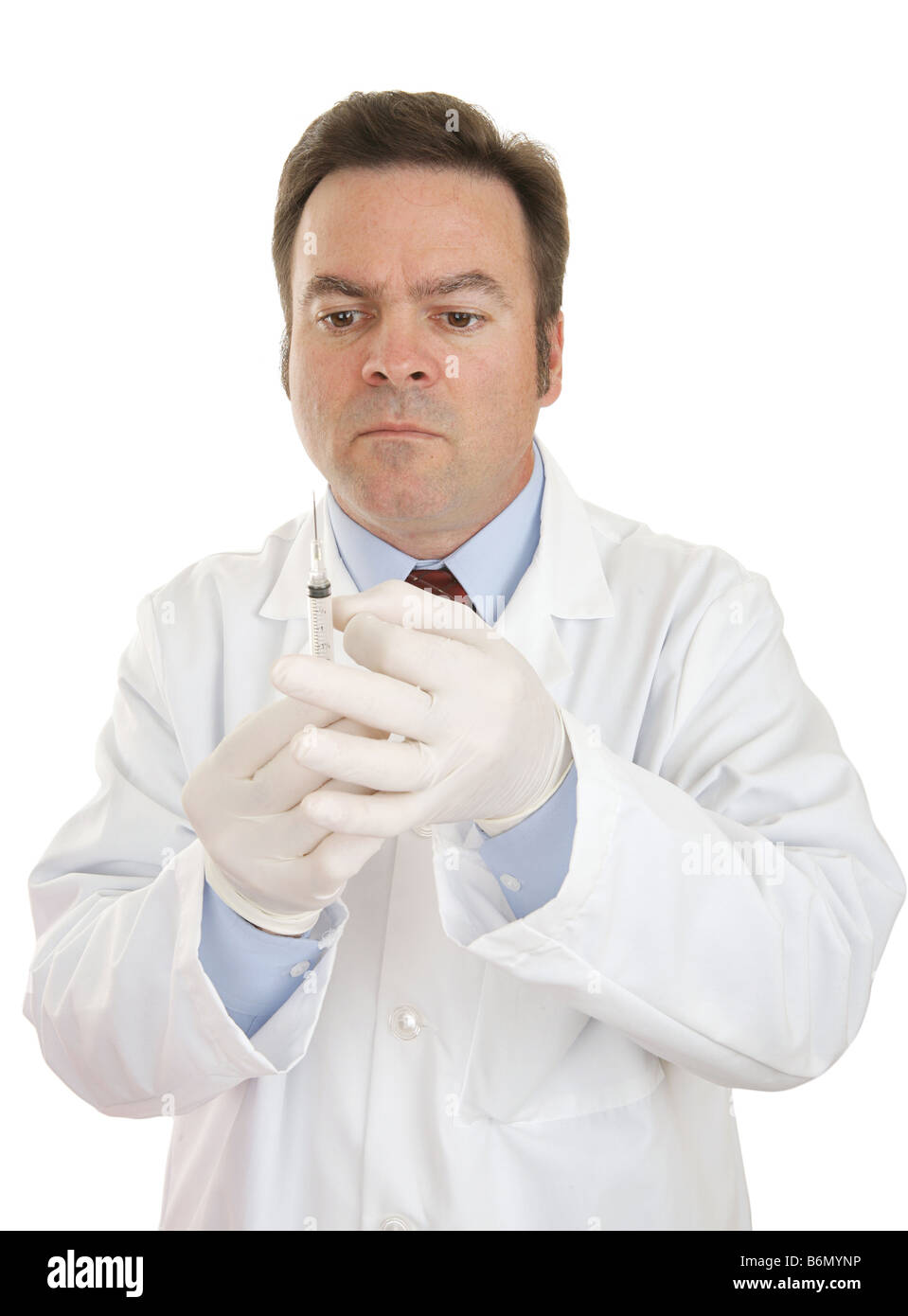 Doctor preparing a syringe to give a shot Isolated on white Stock Photo ...