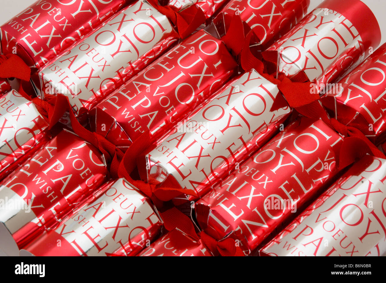 Red and silver Christmas crackers Stock Photo - Alamy