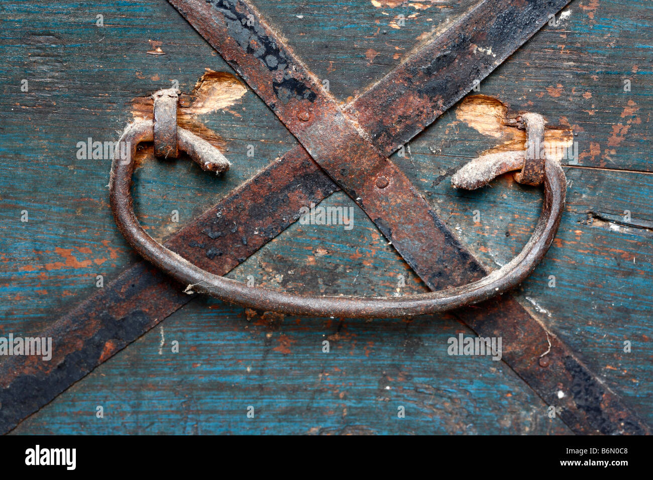 Handle of the the old wooden rusty chest Stock Photo - Alamy