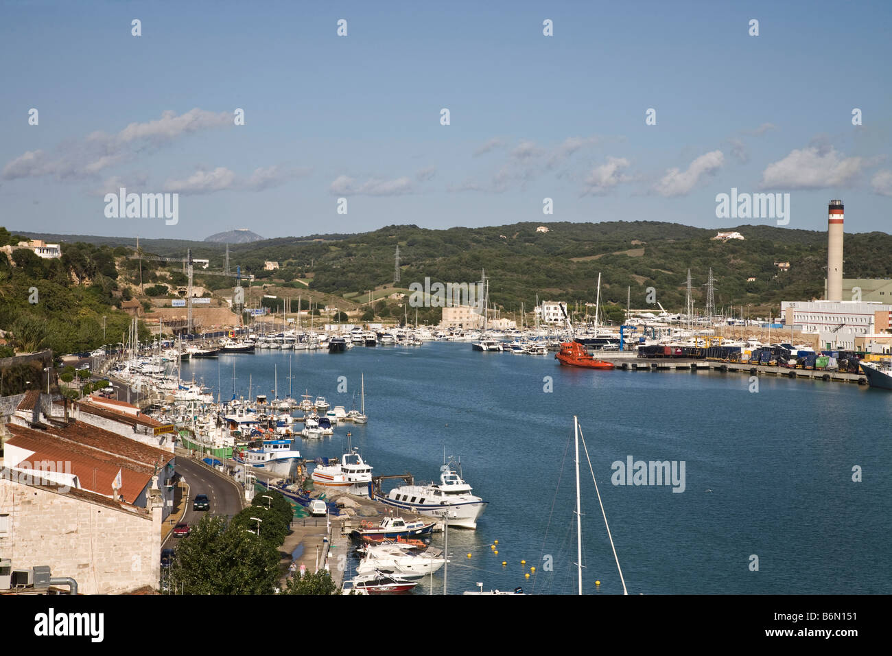 Yacht marina at Mao, Menorca, Spain, with Monte El Toro in the distance ...