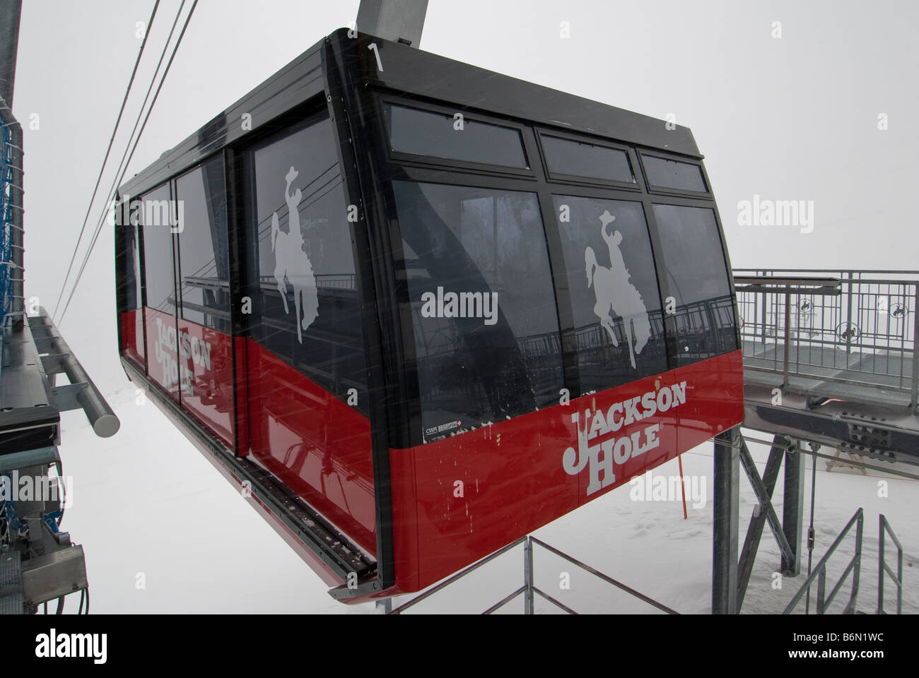 Tram car at top, Jackson Hole Aerial Tram up Rendezvous Mountain ...