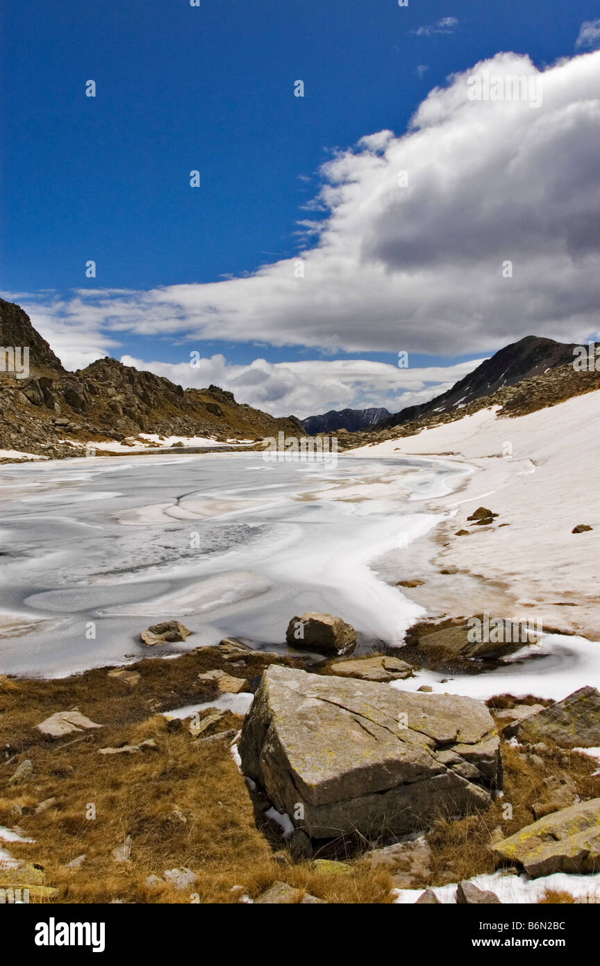 Frozen lake Spain Pyrenees the mountain range that separates Spain and ...