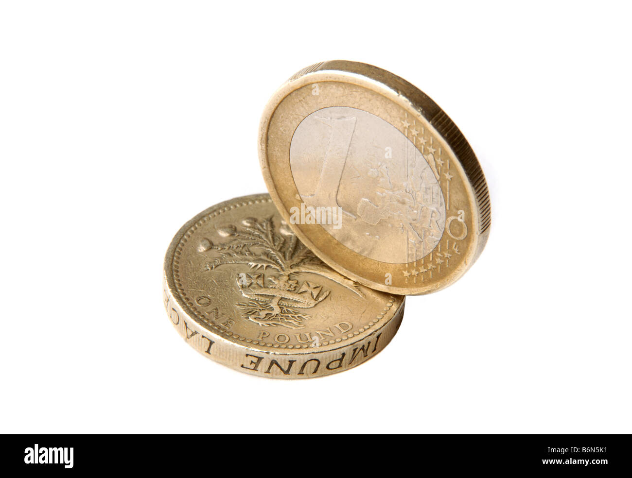 Generic picture with a one pound coin and a one euro coin Stock Photo ...