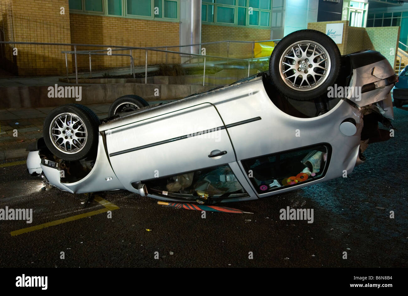 Car RTC overturned on roof Stock Photo - Alamy