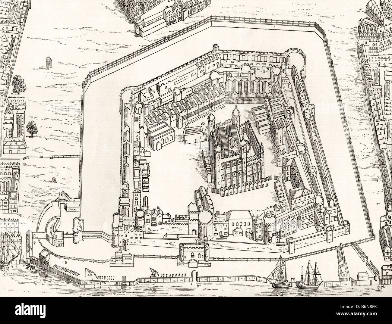 Aerial view of the Tower of London England in 1688 Stock Photo - Alamy