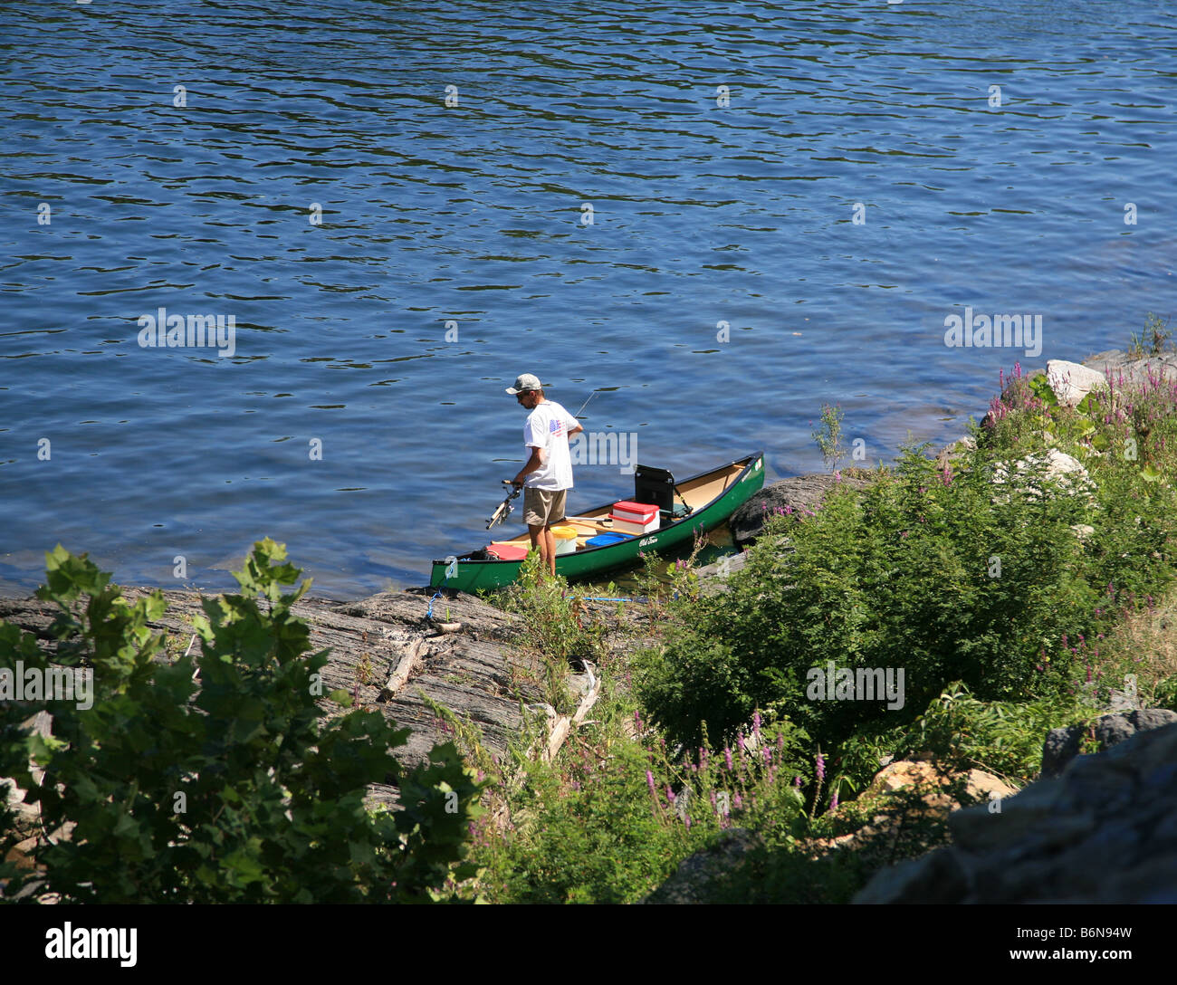 A canoe trip on the Delaware River New Jersey and Pennsylvania. Father ...