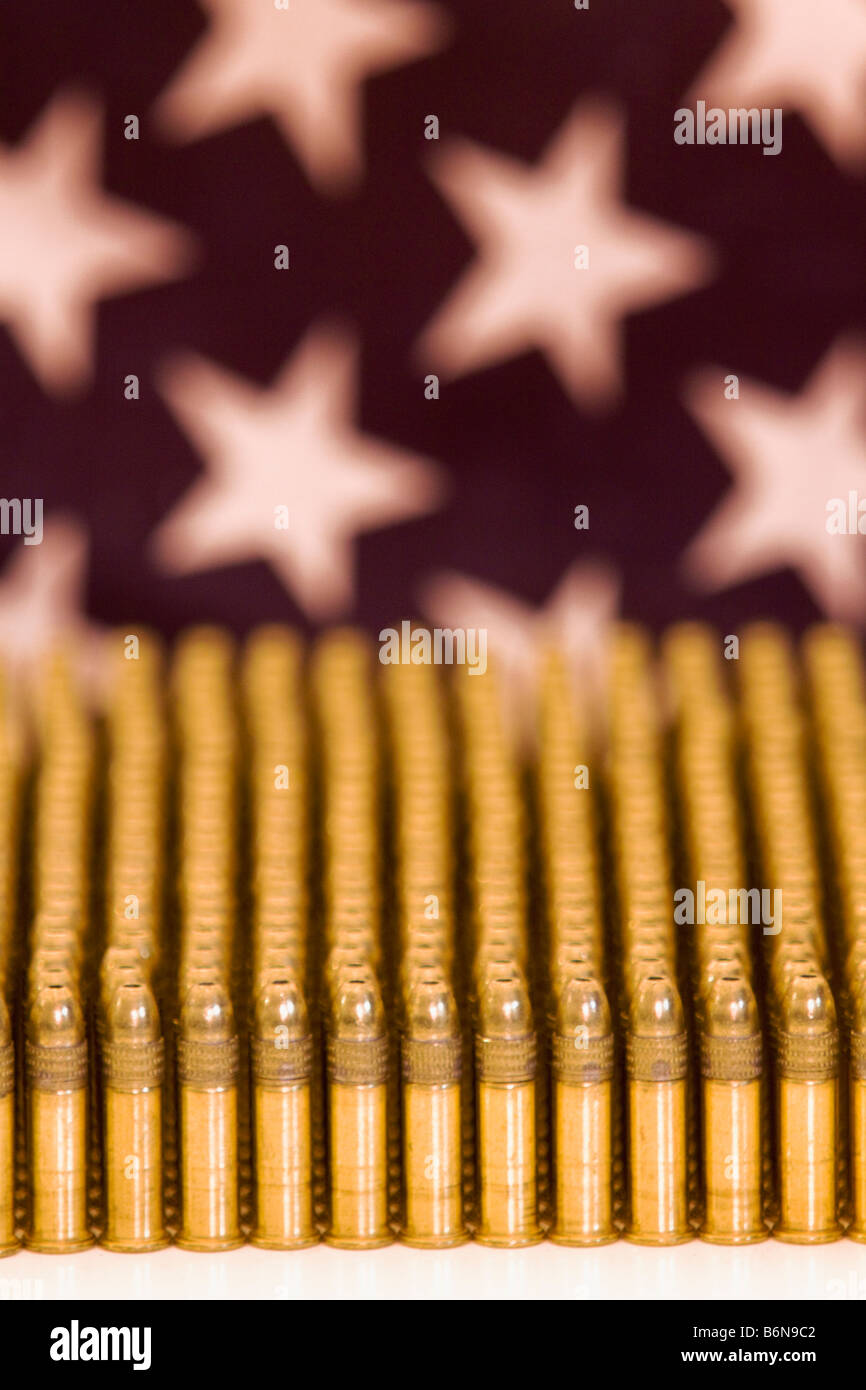 Hollow Point 22 caliber bullets in front of the stars from an American ...