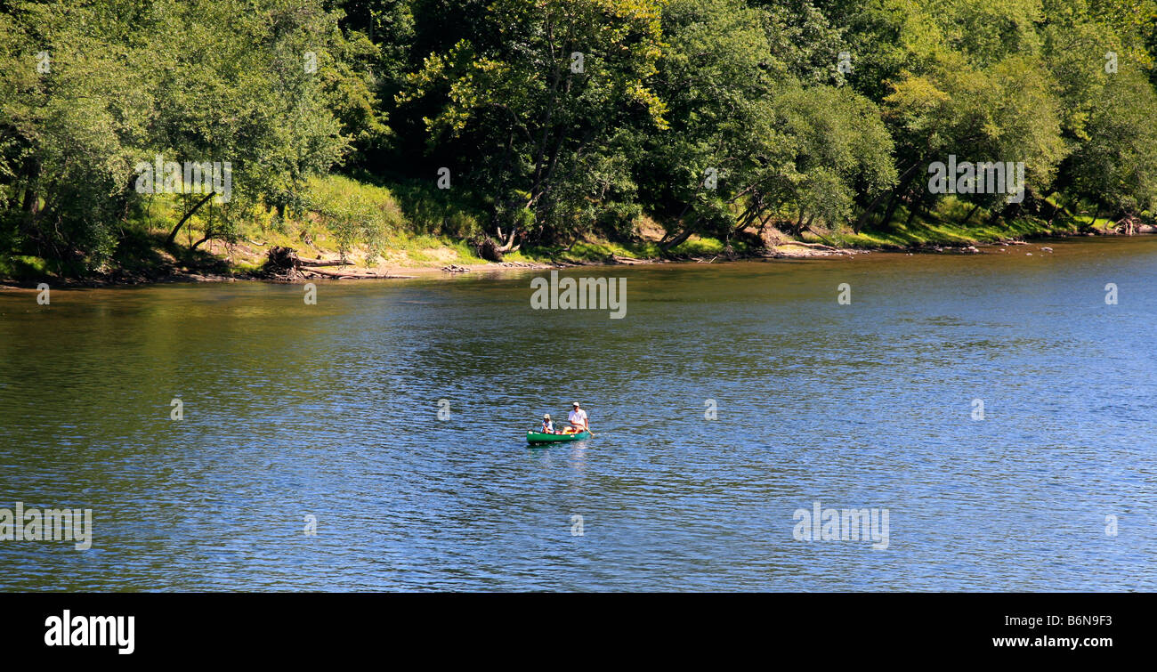 A canoe trip on the Delaware River New Jersey and Pennsylvania. Father ...