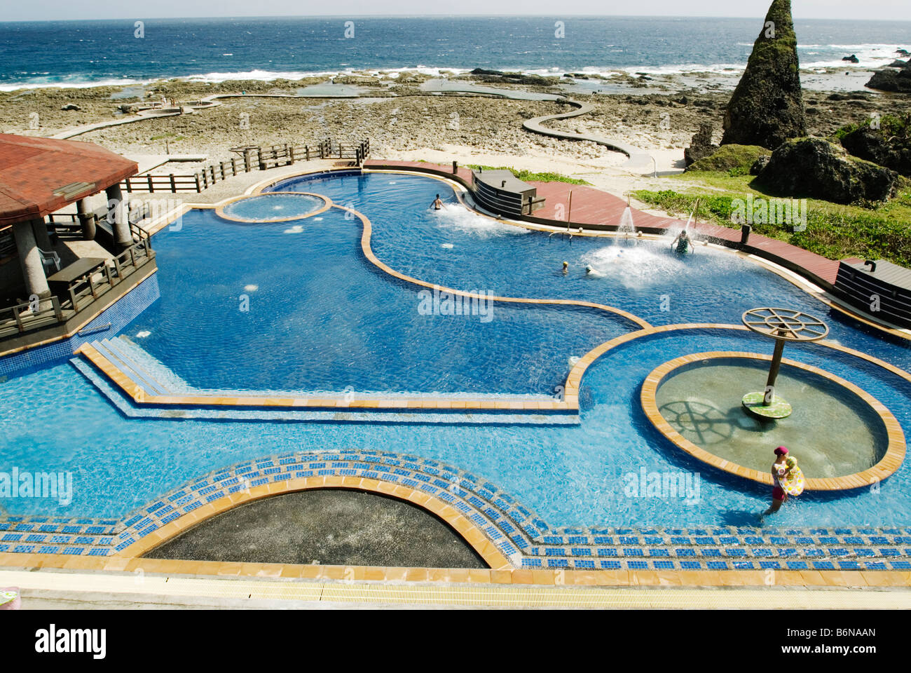 Taiwan, People Enjoying The Pool At Green Island Jhaorih Saltwater Hot ...