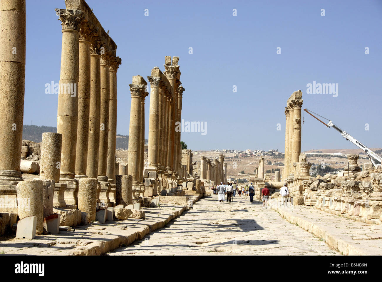 Cardo, main street in ancient Roman Decapolis city of Jerash, Jordan ...