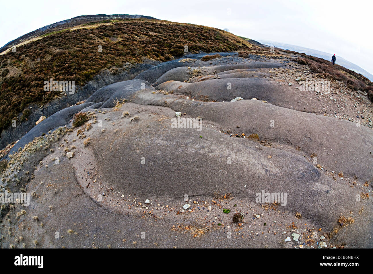 Abandoned coal spoil heap being reclaimed by moorland Pwll Du Blaenavon ...