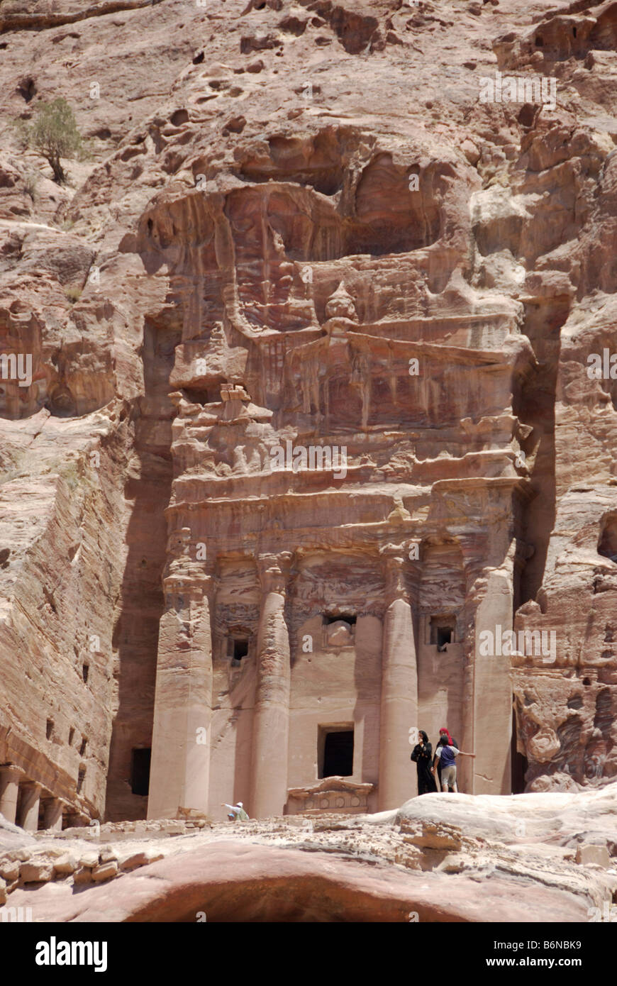Carved buildings on side of cliff in Petra, Wadi Musa, Jordan Stock ...