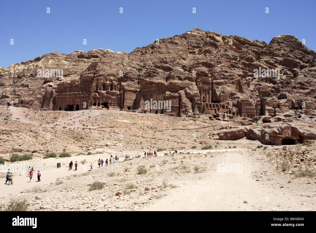 Carved buildings on side of cliff in Petra, Wadi Musa, Jordan Stock ...